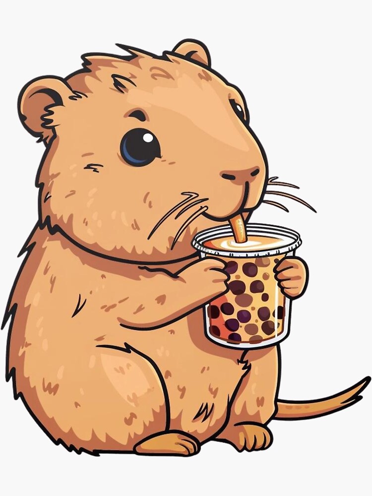 "Cute Kawai Capybara Drinking Boba Bubble Tea" Sticker for Sale by ...