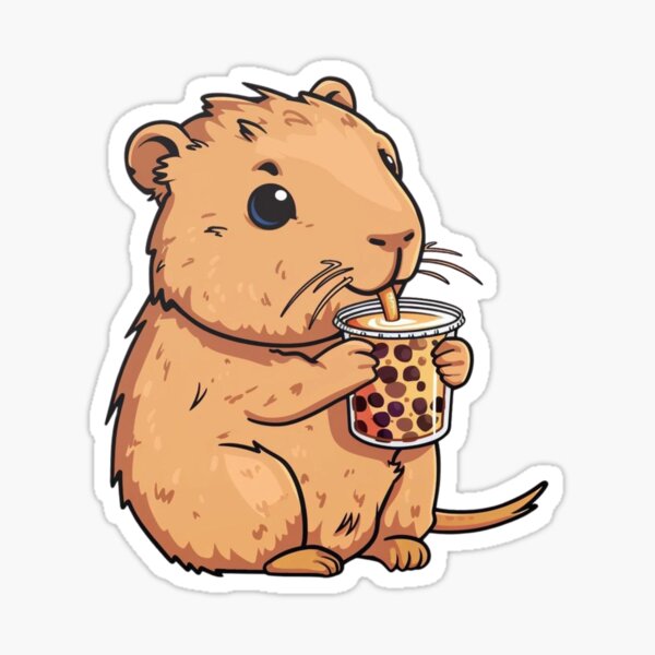 "Cute Kawai Capybara Drinking Boba Bubble Tea" Sticker for Sale by ...