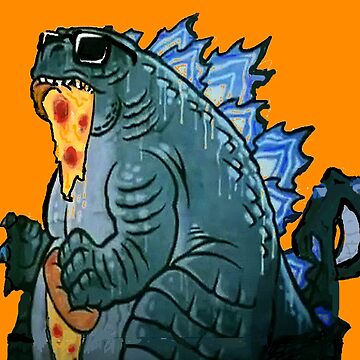 "GODZILLA EATING PIZZA " Sticker for Sale by coffeecountyjim | Redbubble