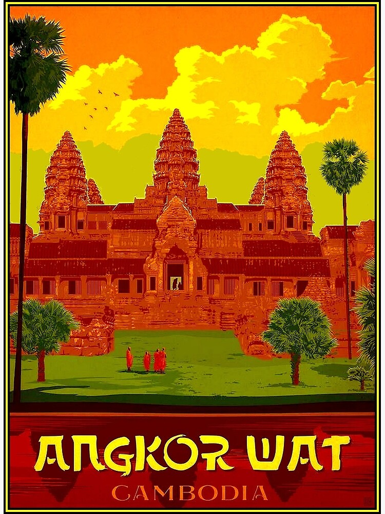 "ANGKOR WAT : Vintage Cambodia Temple Print" Postcard for Sale by ...