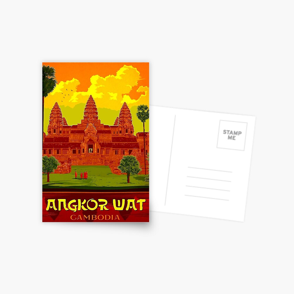 "ANGKOR WAT : Vintage Cambodia Temple Print" Postcard for Sale by ...