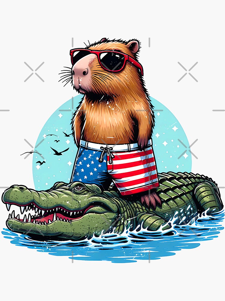 " Capybara Riding Alligator Funny Retro American Capybaras Lover gift ...