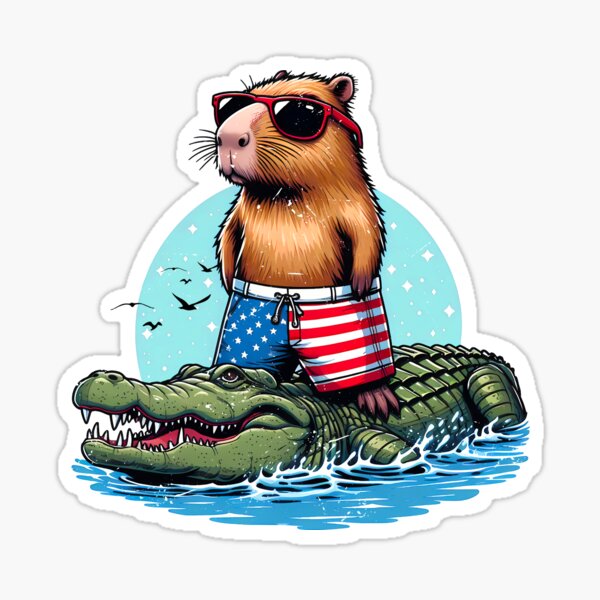 " Capybara Riding Alligator Funny Retro American Capybaras Lover gift ...