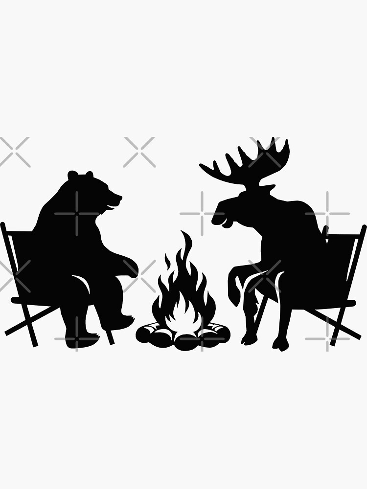 "Bear and moose around a campfire" Sticker for Sale by goodtogotees ...