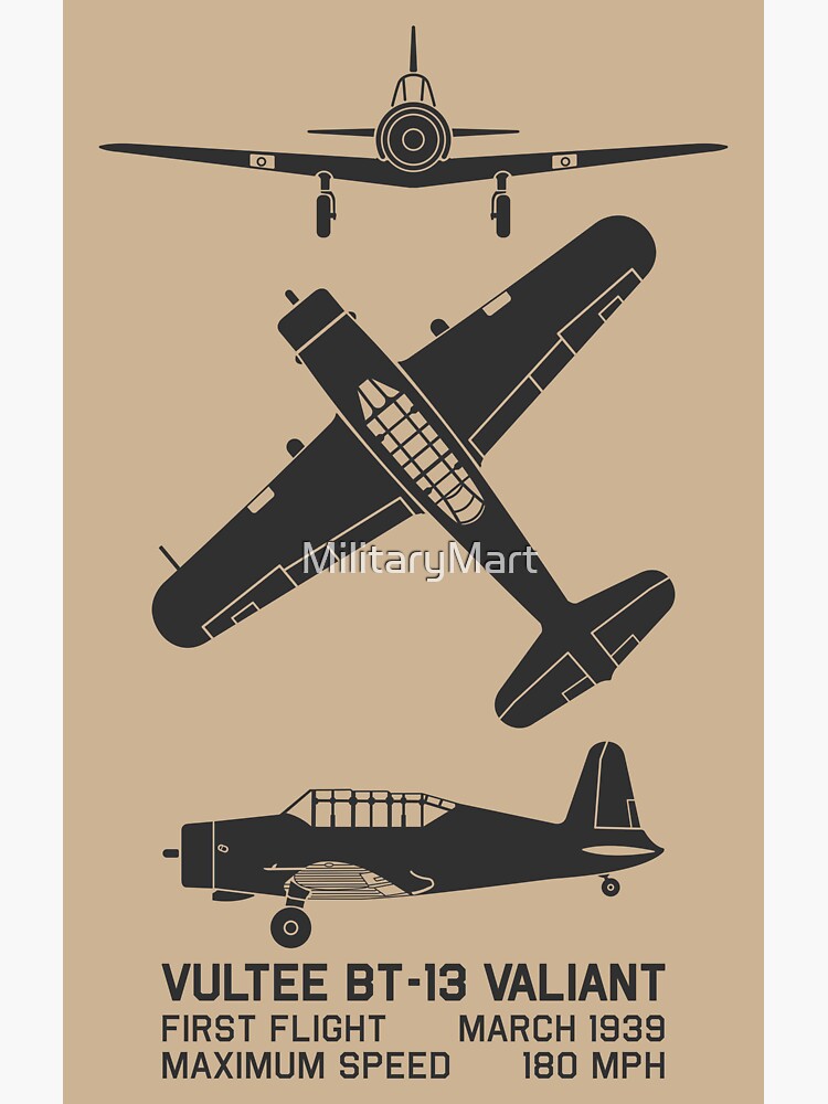 "Vultee BT-13 Valiant American WW2 Plane Silhouettes Diagrams" Sticker ...