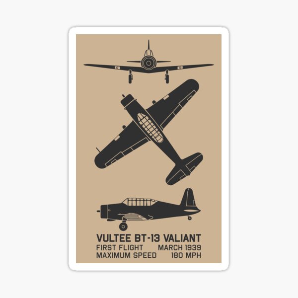 "Vultee BT-13 Valiant American WW2 Plane Silhouettes Diagrams" Sticker ...