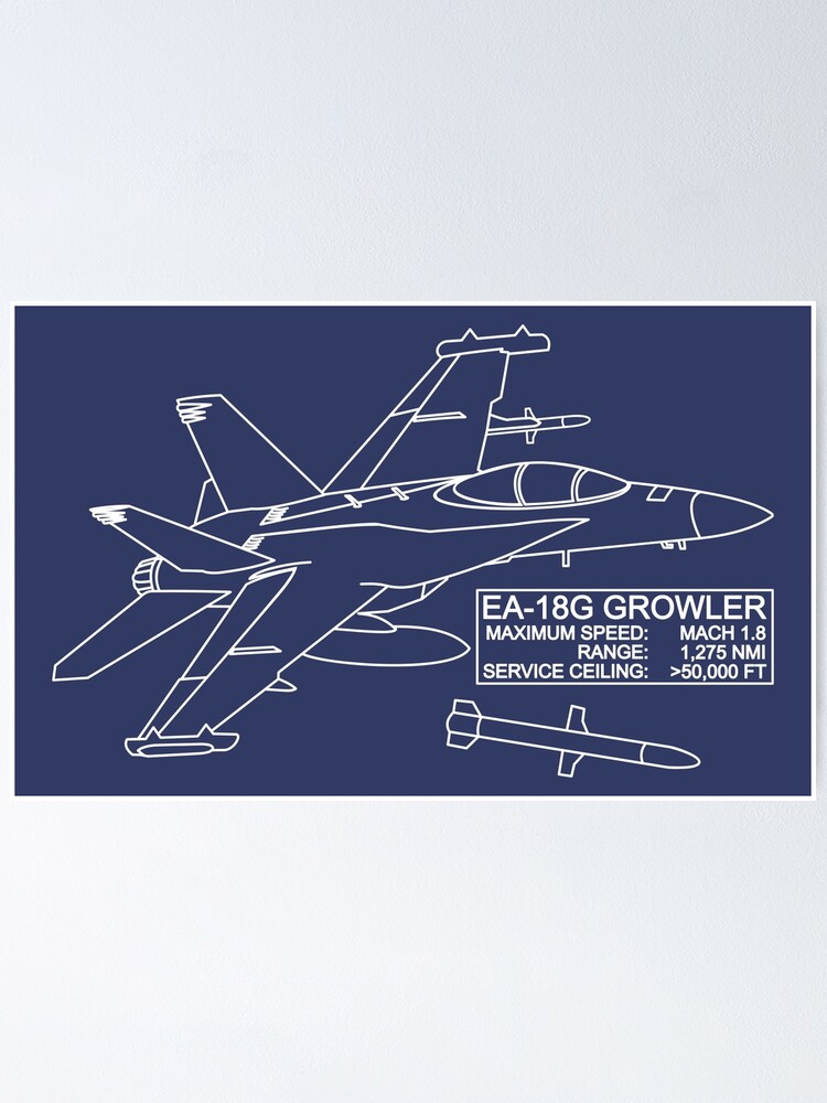 "EA-18G Growler Jet Fighter Plane Blueprint Infographic Diagram" Poster ...