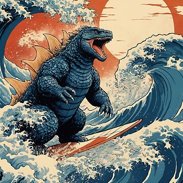 "Godzilla Japanese wave" Sticker for Sale by immersif | Redbubble