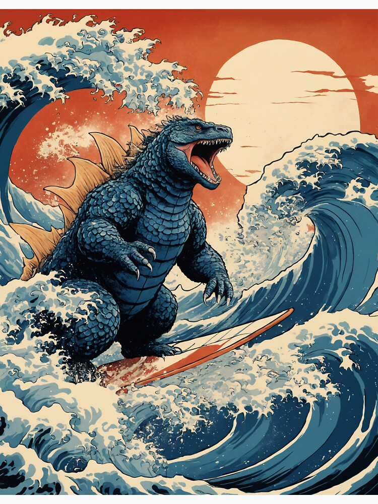 "Godzilla Japanese wave" Sticker for Sale by immersif | Redbubble