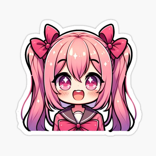"Starry-Eyed Sweetheart: Pink Ribbon Chibi Cute Girl" Sticker for Sale ...