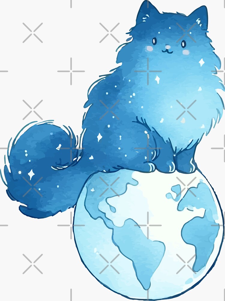 "cat love ocean . Earth Day Save Our Planet blue planet cat" Sticker ...