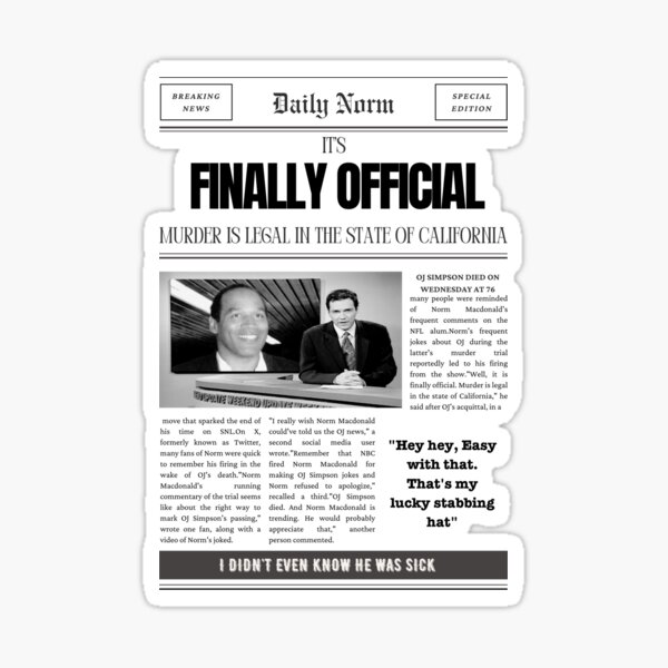 "Norm Oj Jokes" Sticker for Sale by robtzn | Redbubble