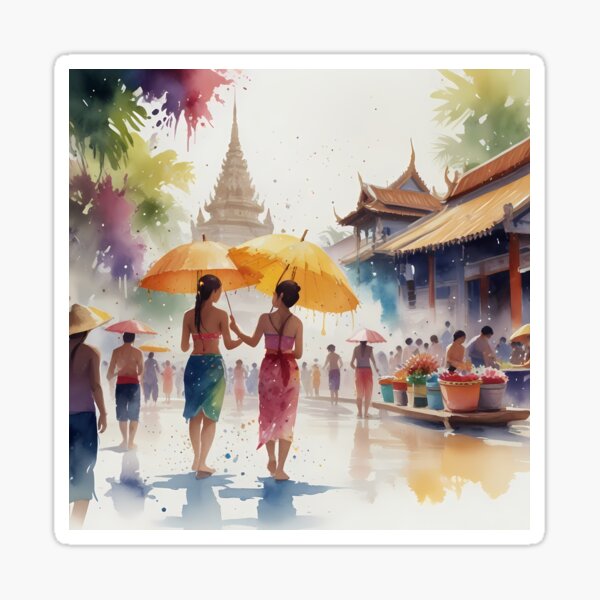 "Watercolor songkran festival, Water Festival, Thailand art, High ...