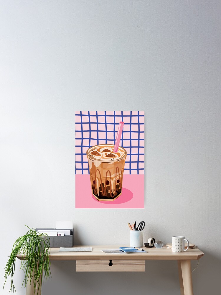 "Cute boba bubble tea pink blue red illustration" Poster for Sale by ...