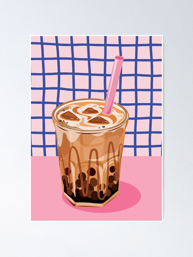 "Cute boba bubble tea pink blue red illustration" Poster for Sale by ...