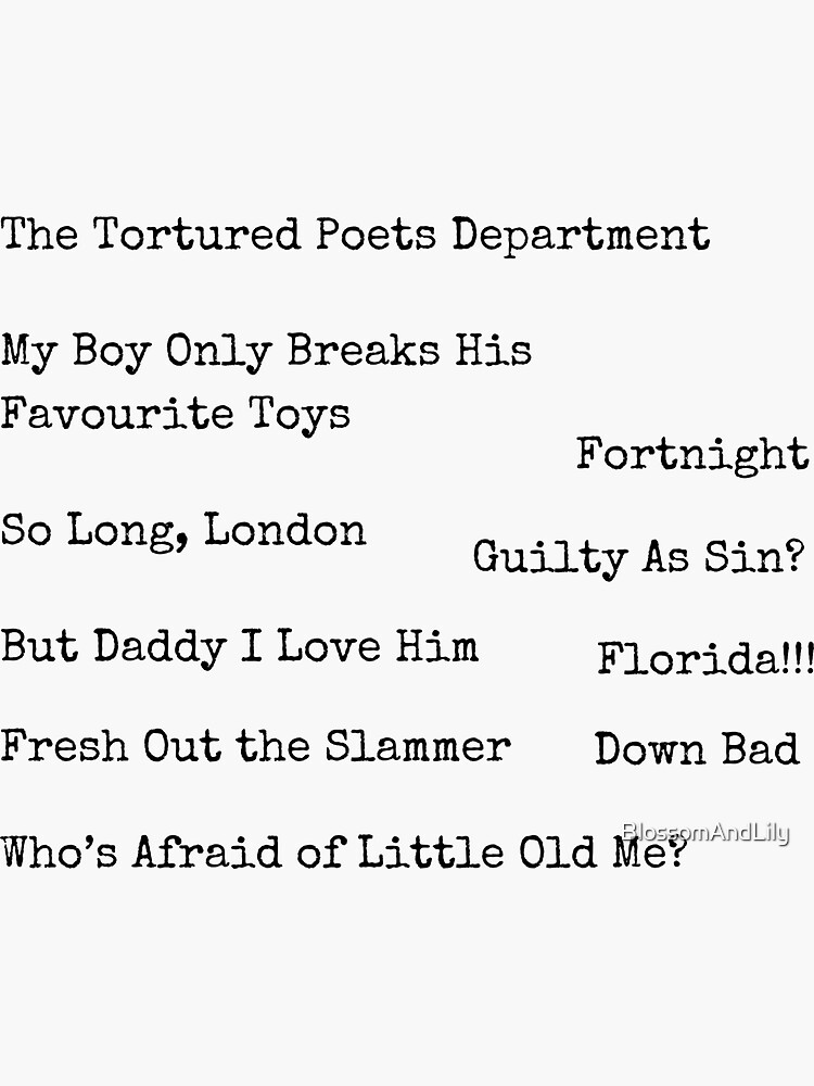 "The Tortured Poets Department, TTPD first half sticker pack, song ...