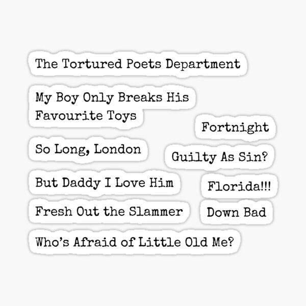 "The Tortured Poets Department, TTPD first half sticker pack, song ...