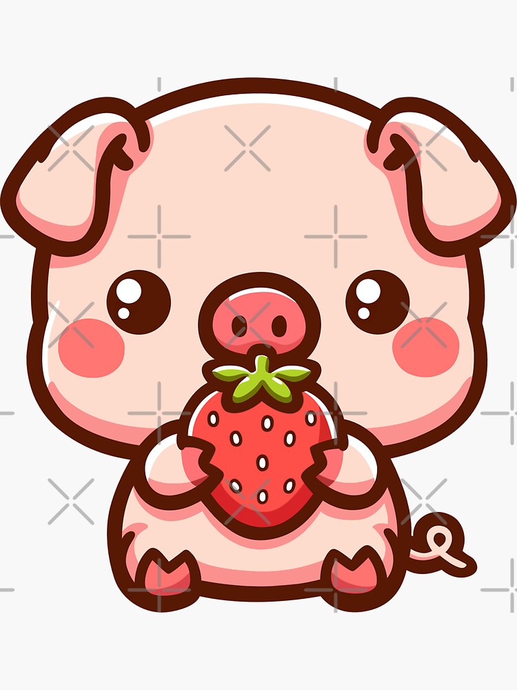 "Pig with Strawberry" Sticker for Sale by Delidream | Redbubble
