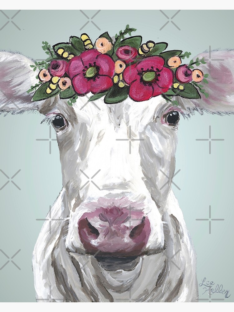 "Farmhouse Cow Art, Flower Crown Cow Art" Canvas Print for Sale by ...