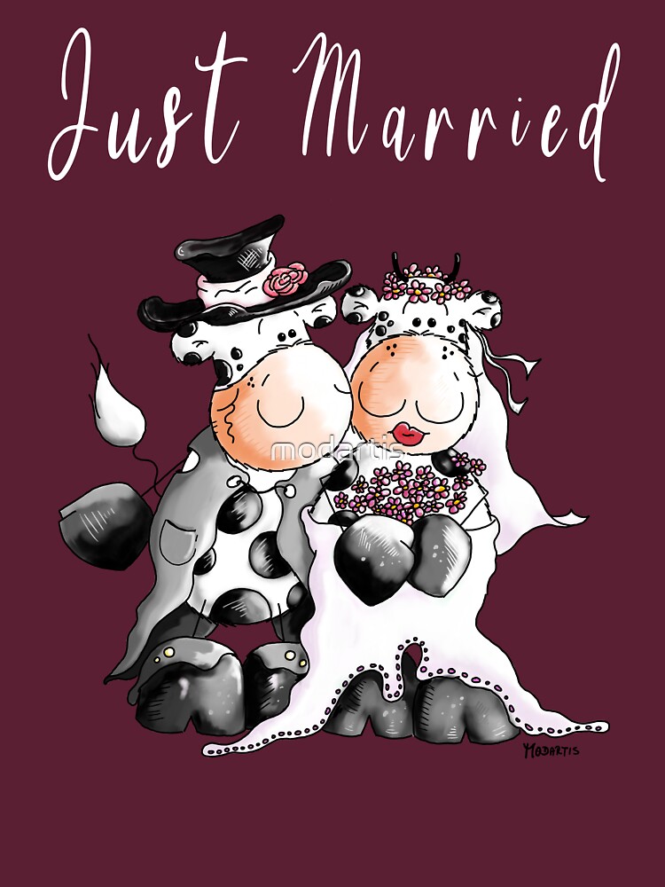 "Just Married Cow Wedding Cartoon" T-shirt for Sale by modartis ...
