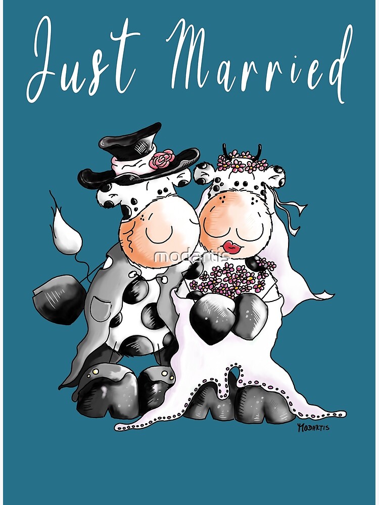 "Just Married Cow Wedding Cartoon" Poster for Sale by modartis | Redbubble