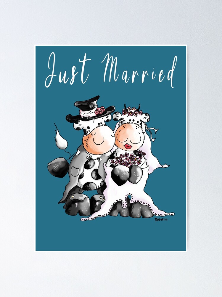 "Just Married Cow Wedding Cartoon" Poster for Sale by modartis | Redbubble