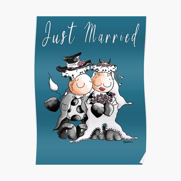 "Just Married Cow Wedding Cartoon" Poster for Sale by modartis | Redbubble