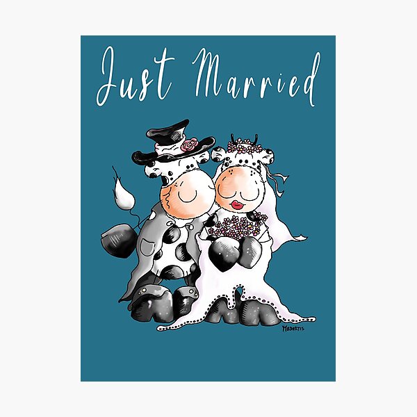 "Just Married Cow Wedding Cartoon" Photographic Print by modartis ...