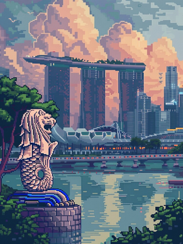 "Singapore Merlion and Marina Bay Sands Pixel Art " Sticker for Sale by ...