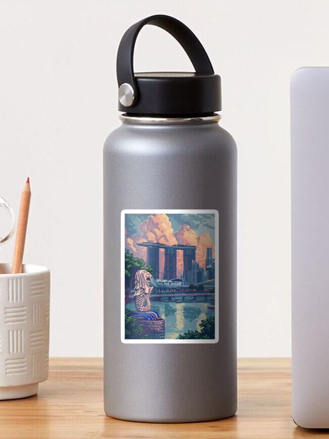 "Singapore Merlion and Marina Bay Sands Pixel Art " Sticker for Sale by ...