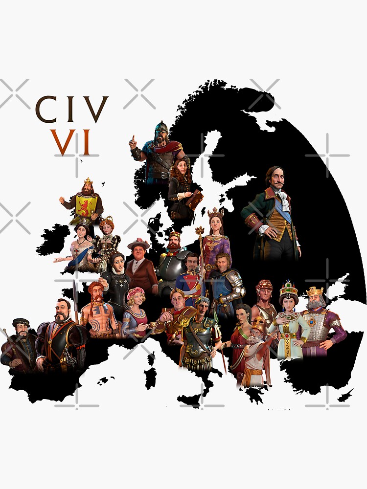 "Civilization 6 Leaders Map of Europe" Sticker for Sale by mathSP ...
