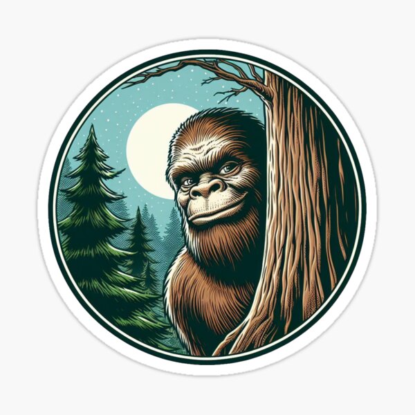 "Cute bigfoot behind a tree in the forest" Sticker by ArtandSmile ...