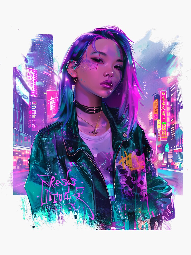 "Punk Cyberpunk Girl | Vaporwave Cyberwave City Girl" Sticker for Sale ...