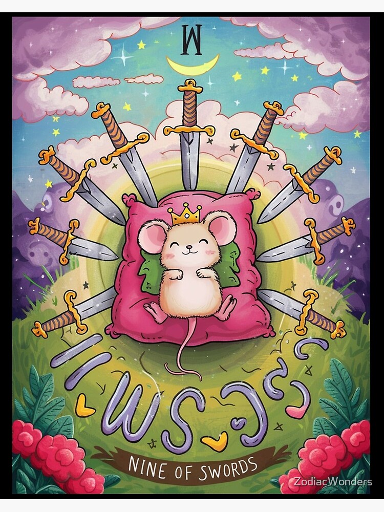 "Tarot Card - Nine of Swords. mouse theme, mouse lover, cute mouse" Art ...