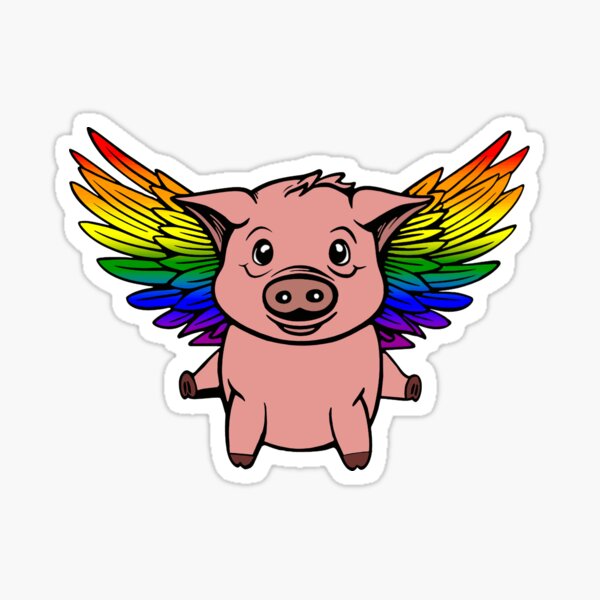 "Cute LGBTQIA++ Rainbow Flying Pig with Pride Flag Wings, Kawaii ...