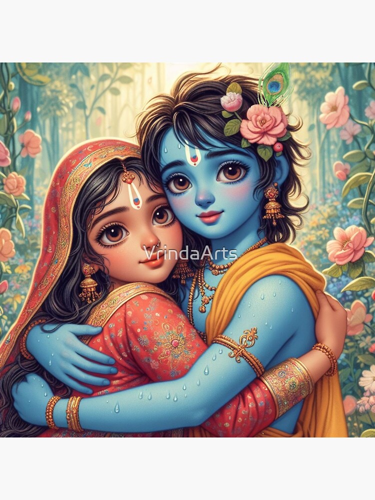 "Radha Krishna hugging each other in Vrindavan forest Vrinda Arts ...