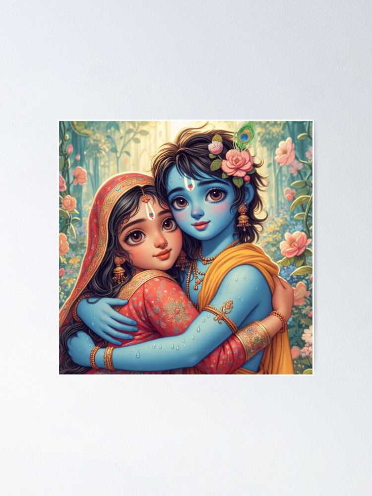 "Radha Krishna hugging each other in Vrindavan forest Vrinda Arts ...
