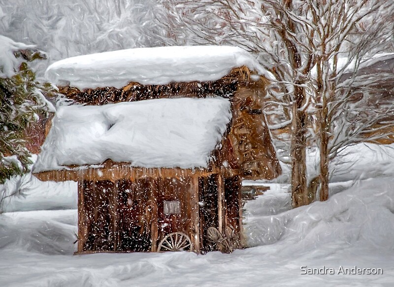 "Cabin In Snow Christmas Card" by Sandra Anderson | Redbubble