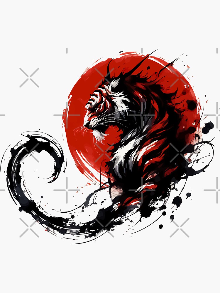 "Sumie Japanese Brushstroke Demon Tiger" Sticker for Sale by ...