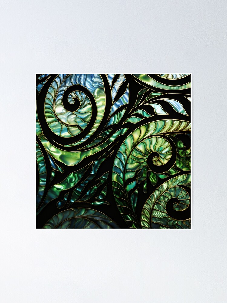 "New Zealand Māori Paua Pattern Koru Design 3" Poster for Sale by ...