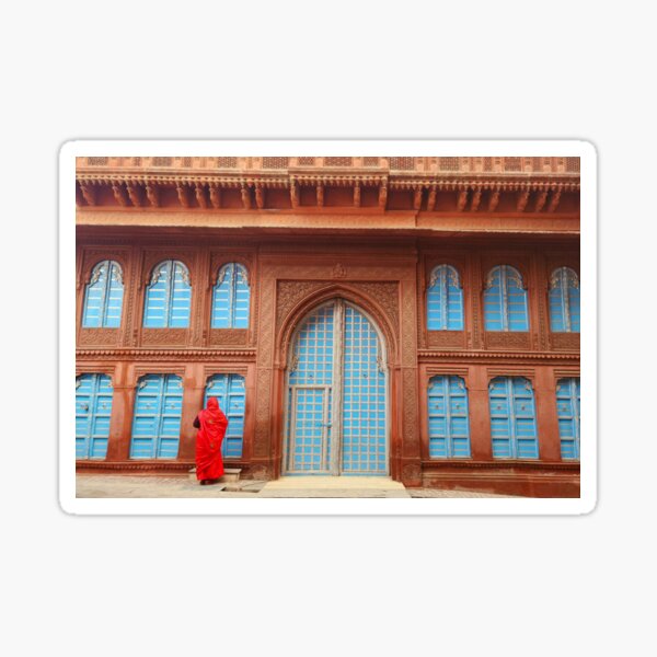 "Indian woman in red saree on streets of rajasthan " Sticker for Sale ...