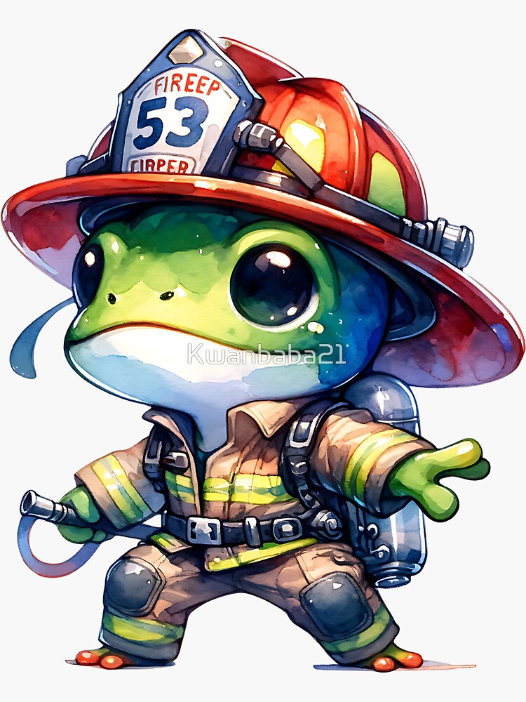 "Brave Firefighter Frog Illustration" Sticker for Sale by Kwanbaba21 ...