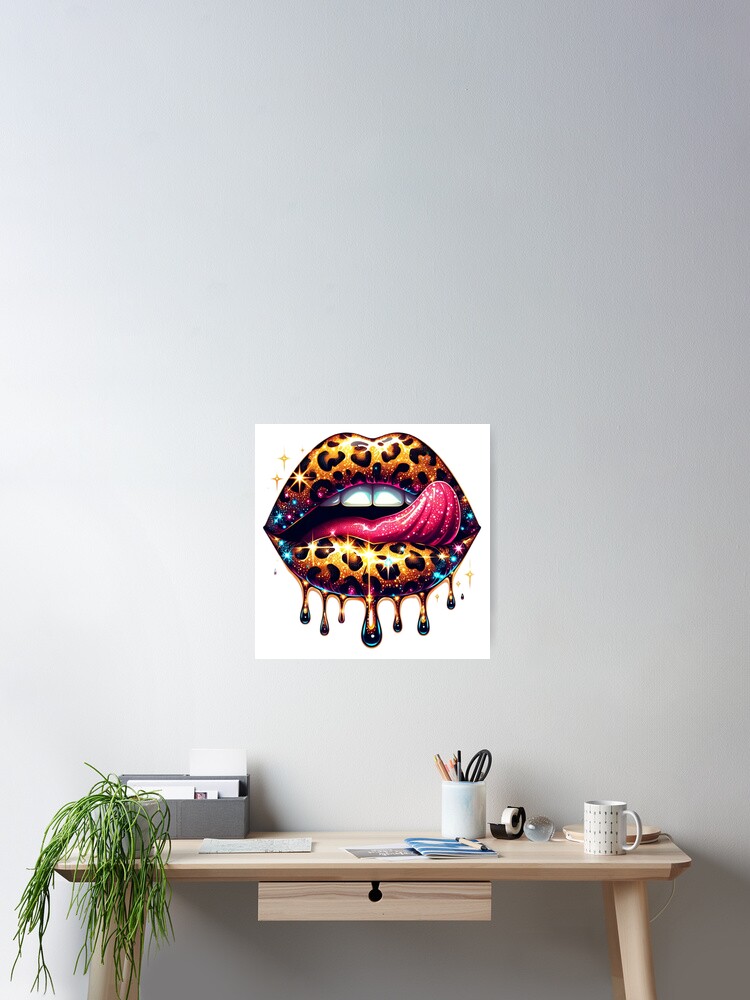 "Dripping lips, gold leopard" Poster for Sale by Margival | Redbubble