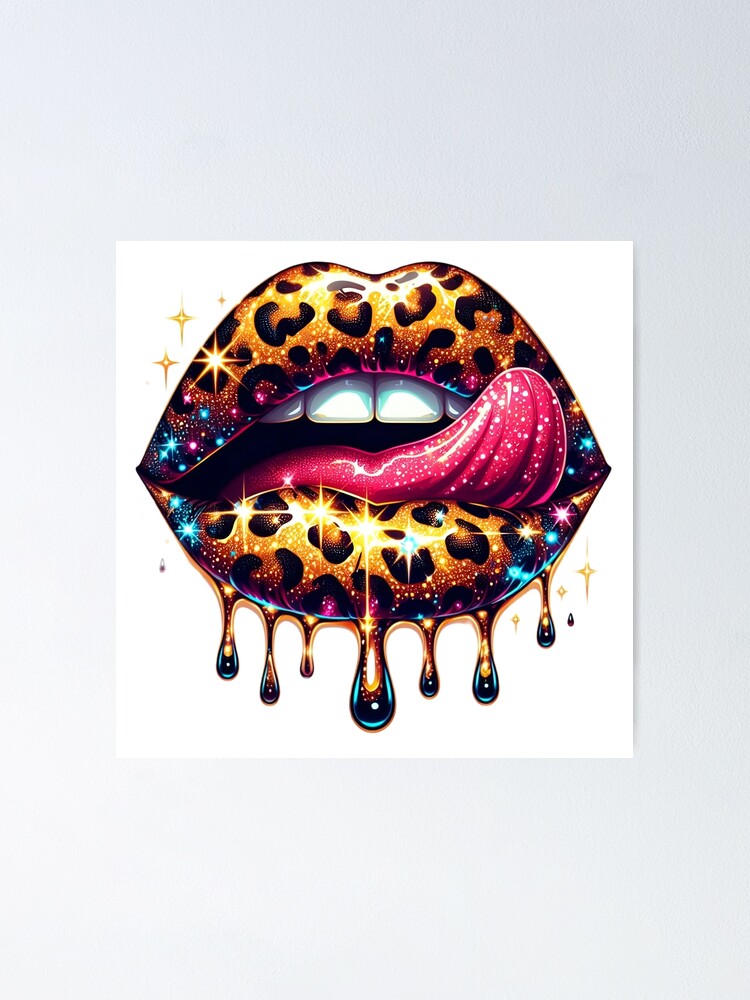 "Dripping lips, gold leopard" Poster for Sale by Margival | Redbubble