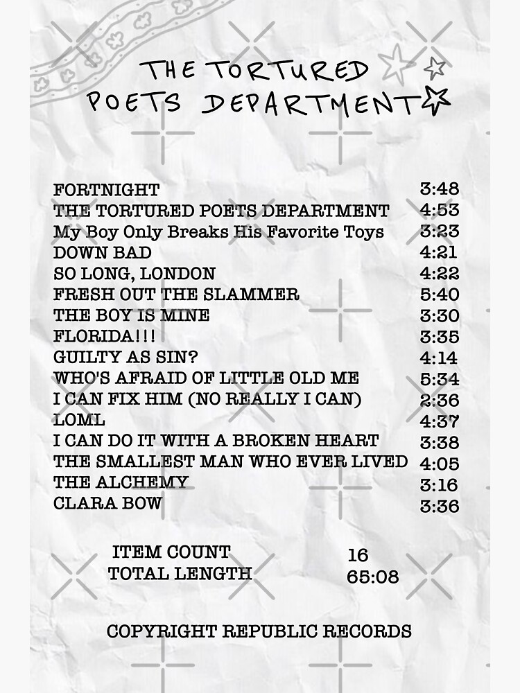 "TTPD Album Receipt" Sticker for Sale by vandaziba | Redbubble