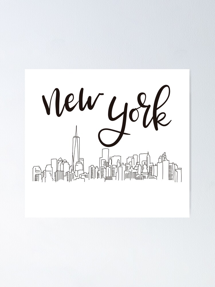 "New York City - Manhattan Skyscraper Calligraphy Skyline" Poster for ...