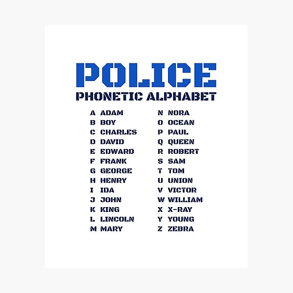 "Alphabet Police Phonetic" Photographic Print for Sale by AnnSign ...