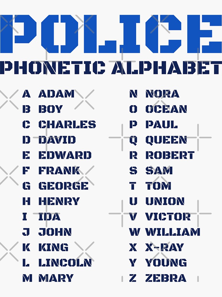 "Police Phonetic Alphabet White" Sticker for Sale by AnnSign | Redbubble