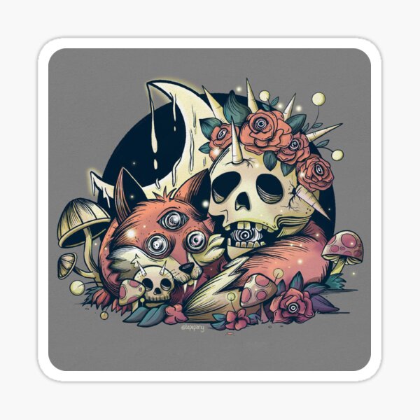 "Foxy Friend and Skull" Sticker for Sale by tepepany | Redbubble