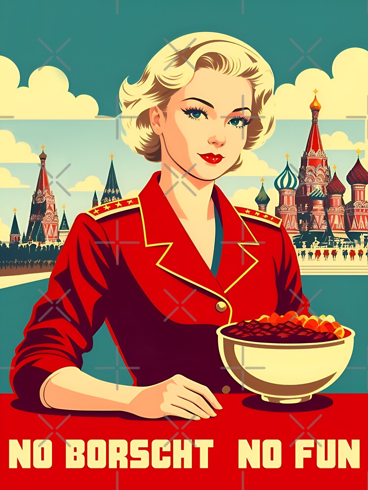 "Funny Retro Vintage Style Borscht Soviet USSR Humor" Sticker for Sale ...